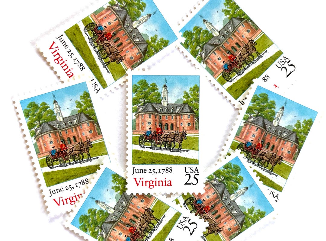 20 Vintage Unused Virginia Bicentenary Statehood Mail Stamps ...