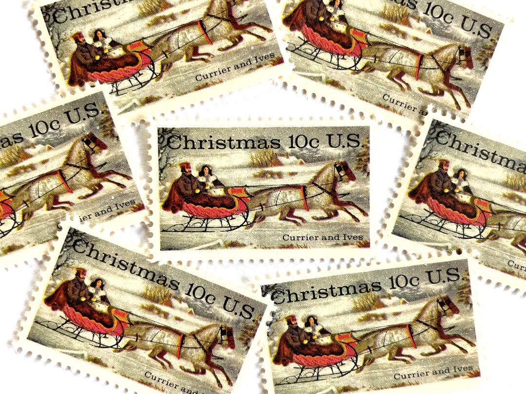 20 Vintage Unused Currier and Ives Winter Road Stamps / Christmas ...