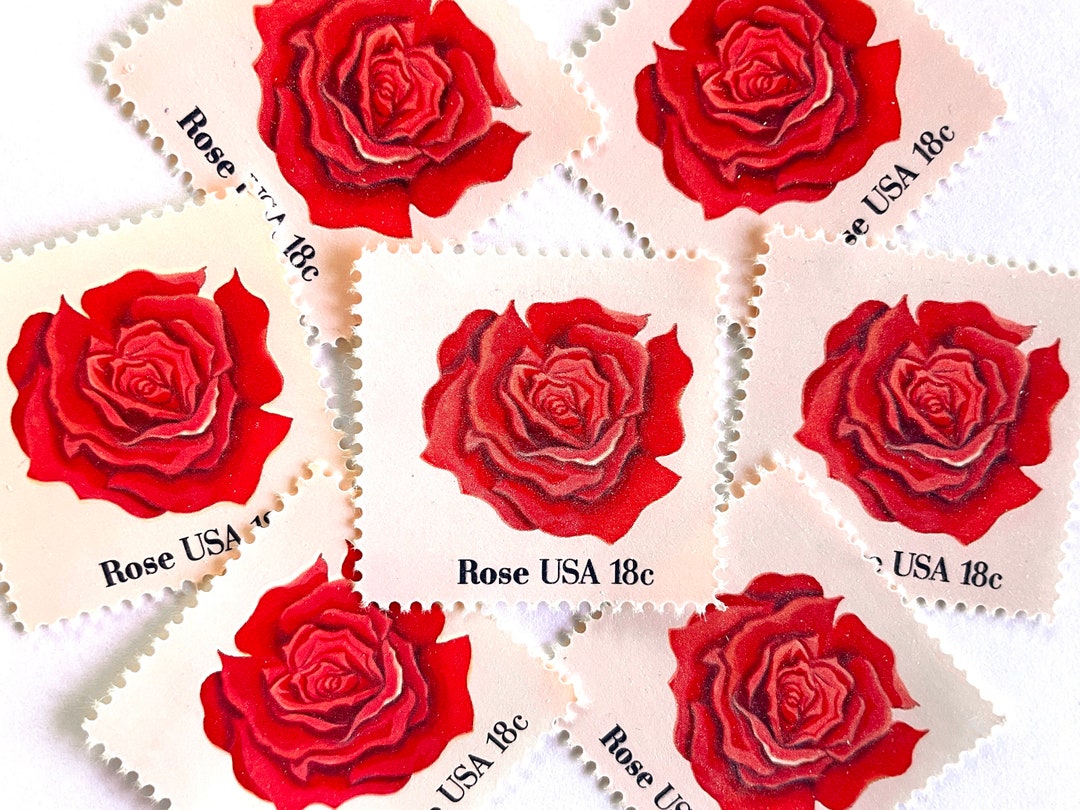 10 Vintage Unused Rose Flower Mail Stamps / Pink Flowers Botanical USPS ...