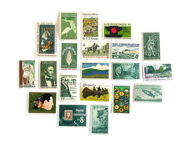 20 Vintage Unused Mixed Green Stamps / Green Stamp Set USPS - Etsy