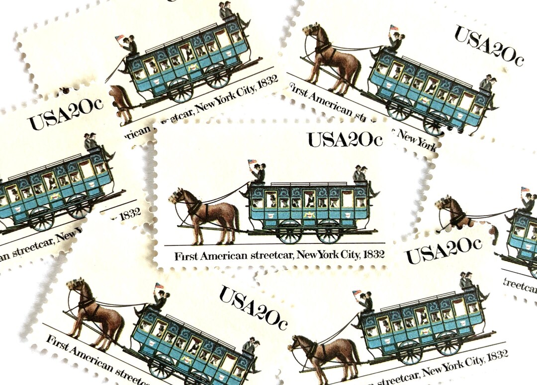 10 Vintage Unused John Mason Streetcar Mail Stamps / New York City NYC ...