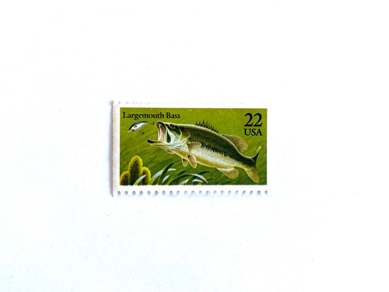 10 Vintage Unused Largemouth Bass Stamps / Fish USPS Postage / 22 Cents ...