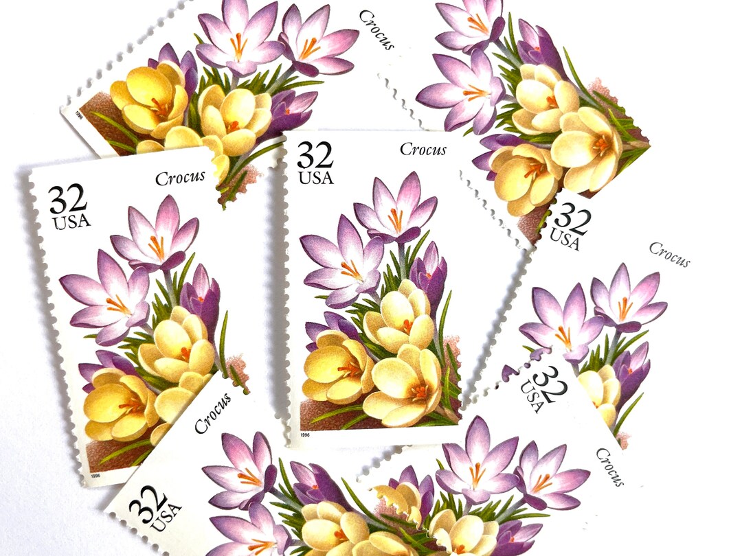 10 Vintage Unused Crocus Flower Mail Stamps / Winter Garden Flowers ...