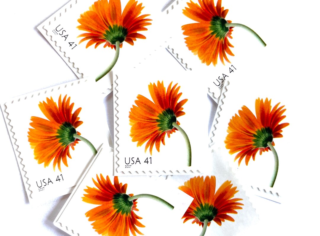 10 Vintage Unused Orange Gerbera Daisy Stamps / Beautiful Blooms USPS ...