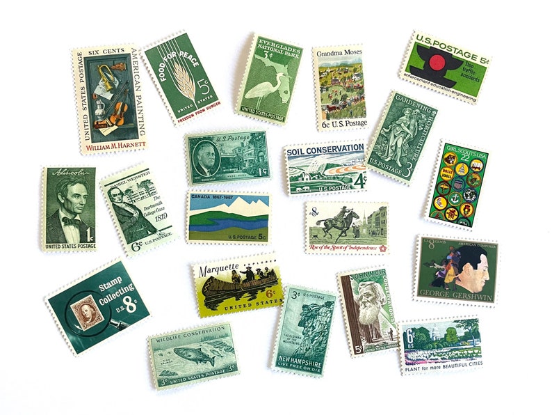 20 Vintage Unused Mixed Green Stamps / Green Stamp Set USPS - Etsy
