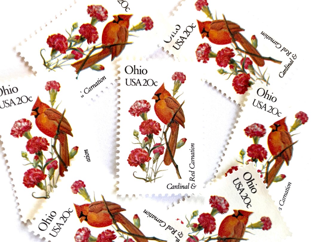 10 Vintage Unused Ohio State Bird and Flower Mail Stamps / Cardinal ...