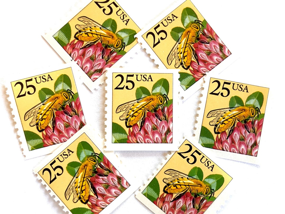 10 Vintage Unused Honeybee Mail Stamps / Bee Flower USPS Postage / 25 ...