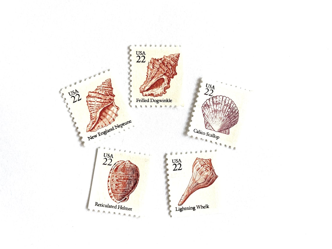 10 Vintage Unused Seashell Mail Stamps / Beach Shell USPS - Etsy