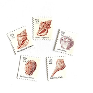 10 Vintage Unused Seashell Mail Stamps / Beach Shell USPS Postage / 22 ...