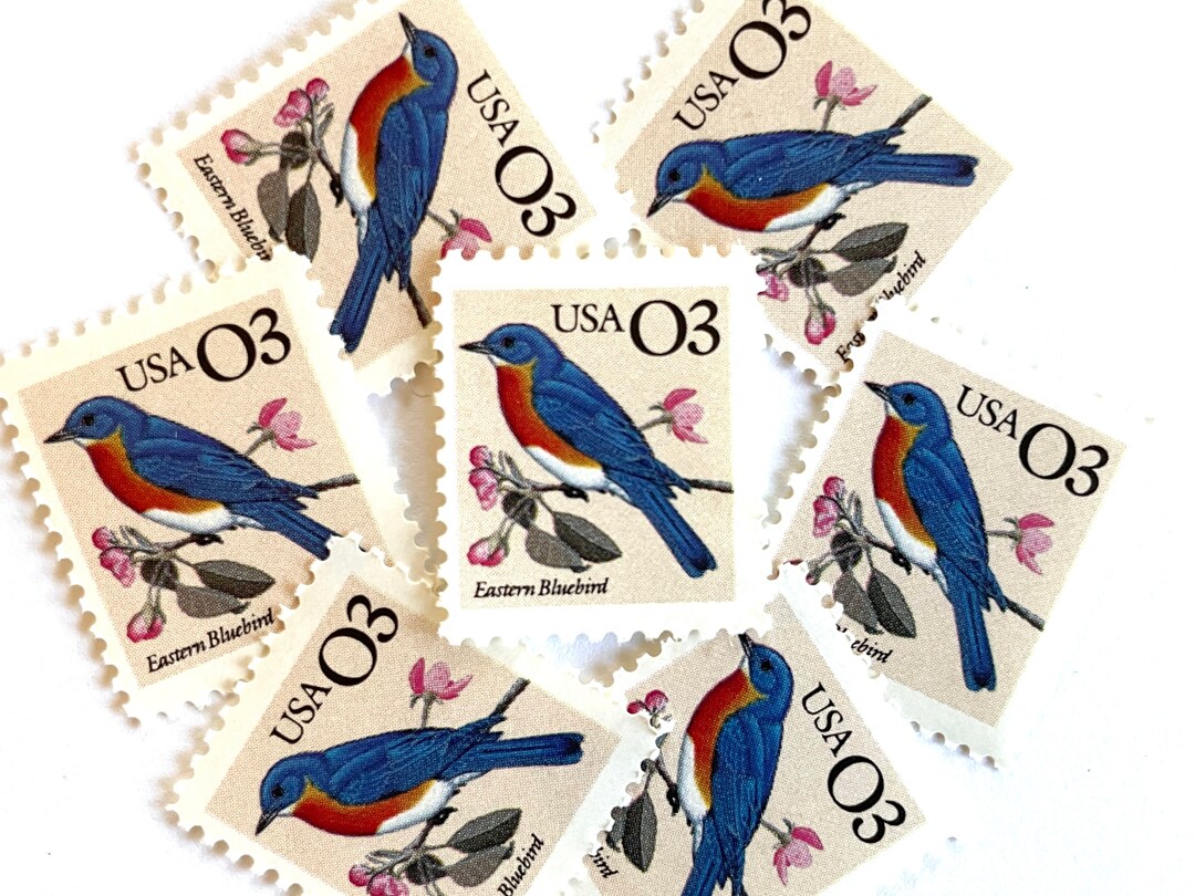 20 Vintage Unused Eastern Bluebird Stamps / Blue Bird USPS Postage / 03 ...