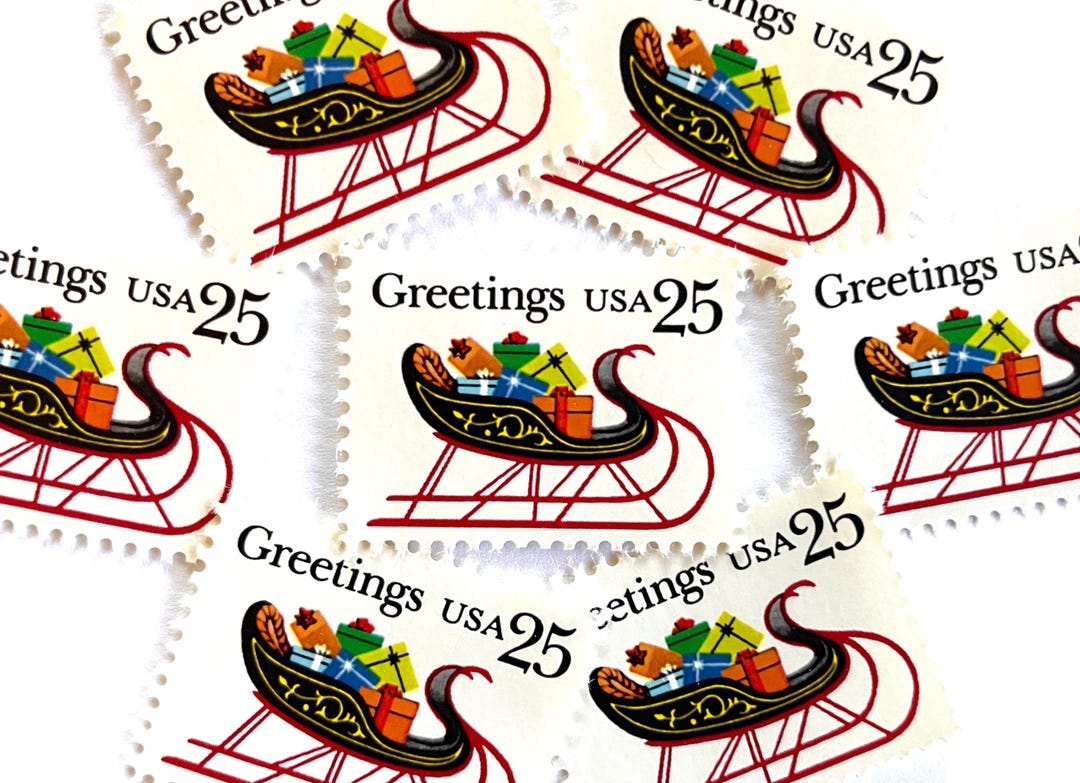 20 Vintage Unused Christmas Sleigh With Presents Stamps / Contemporary ...