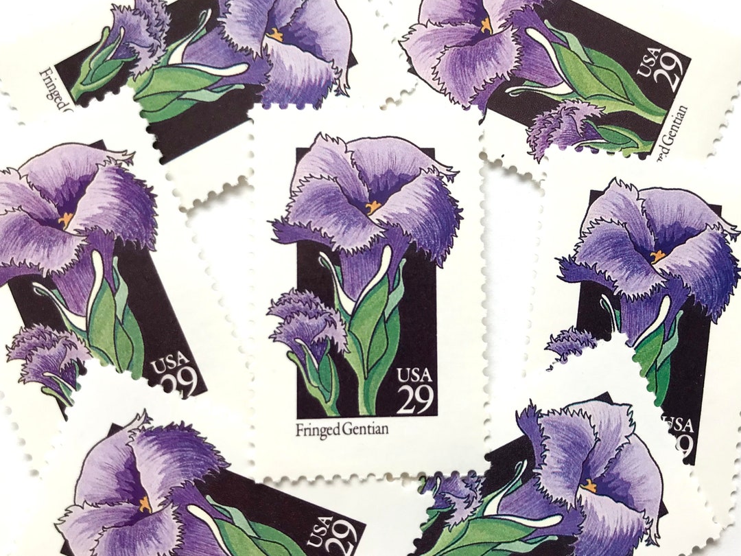 10 Vintage Unused Wildflower Fringed Gentian Mail Stamps / Botanical ...