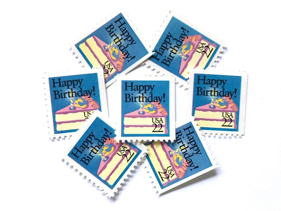 10 Vintage Unused Happy Birthday Stamps / Birthday Cake With Candle ...