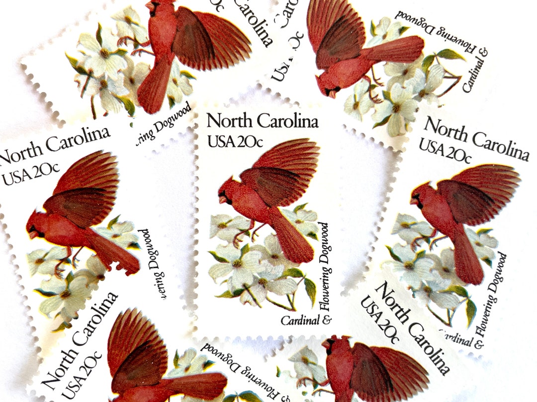 10 Vintage Unused North Carolina State Bird and Flower Mail Stamps ...