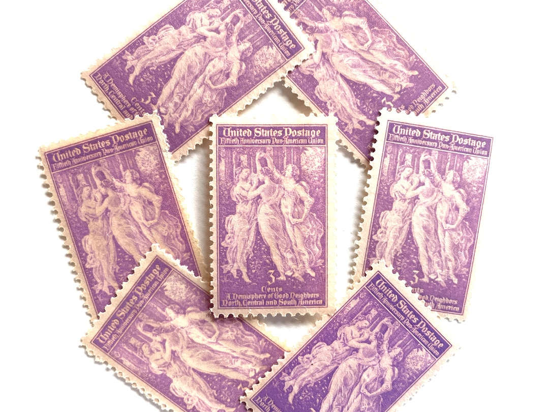 20 Vintage Unused Pan-american Union Mail Stamps / Botticelli Pink USPS ...