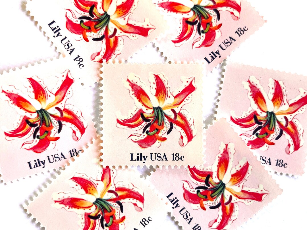 10 Vintage Unused Lily Flower Mail Stamps / Pink Flowers Botanical USPS ...