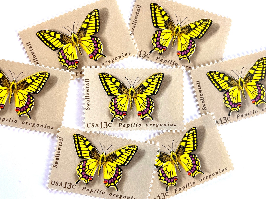 20 Vintage Unused Swallowtail Butterfly Stamps / Yellow Butterflies ...