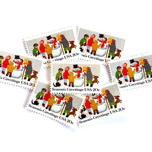 10 Vintage Unused Building a Snowman Contemporary Christmas Stamps ...