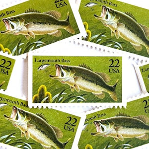 10 Vintage Unused Largemouth Bass Stamps / Fish USPS Postage / 22 Cents ...