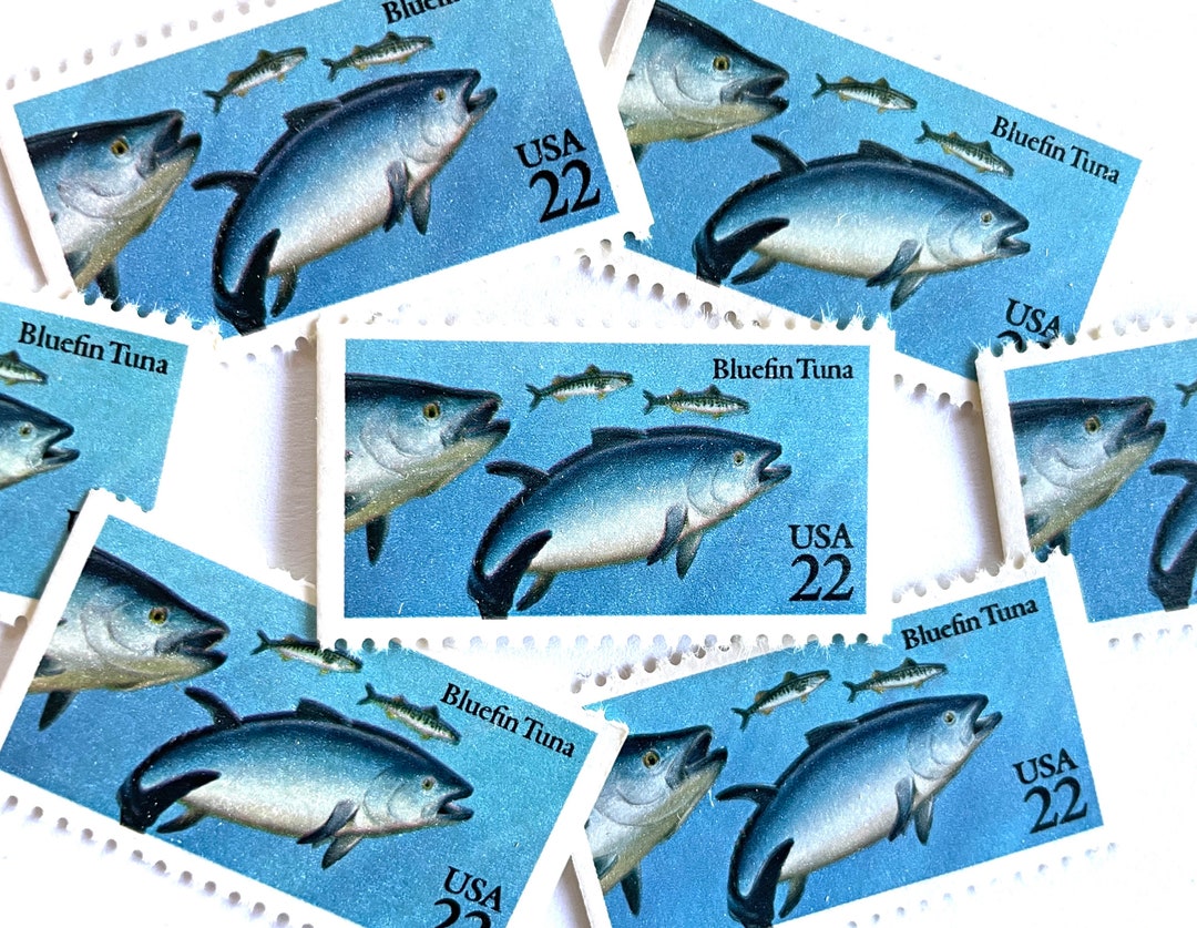 10 Vintage Unused Bluefin Tuna Stamps / Fish USPS Postage / 22 Cents US ...