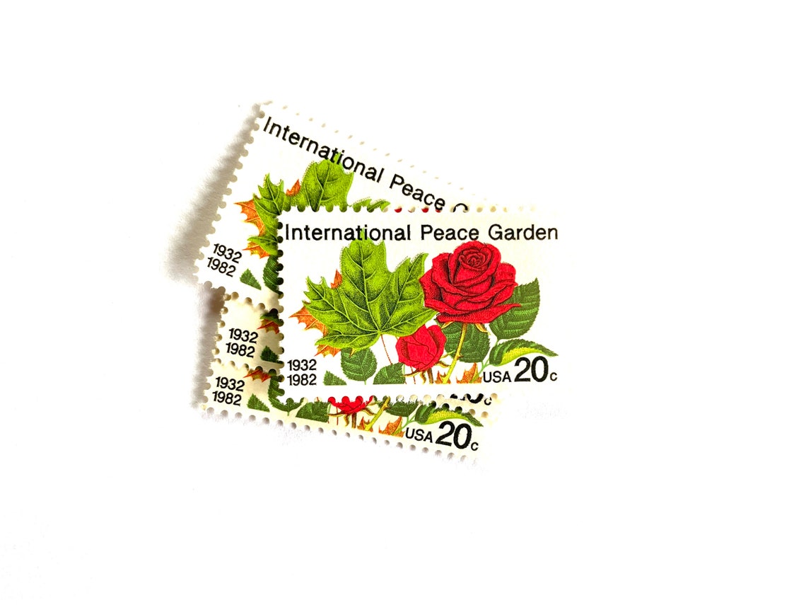 20 Vintage Unused International Peace Garden Mail Stamps / Red Rose ...
