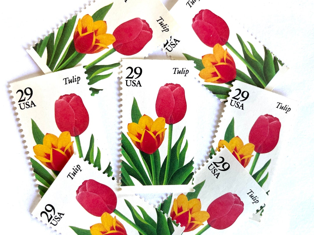 10 Vintage Unused Tulip Flower Mail Stamps / Red Yellow Garden Flowers ...