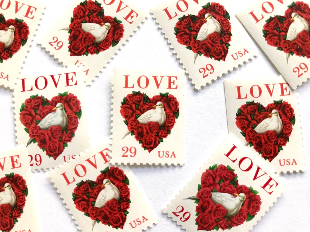 20 Vintage Unused Dove and Roses Stamps / Love Series Red Roses Heart ...