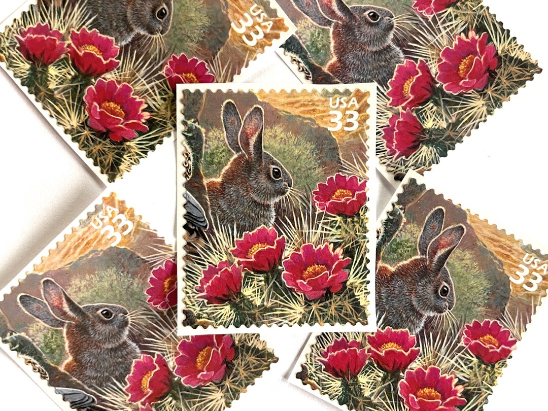 10 Vintage Unused Sonoran Desert Cottontail Rabbit Mail Stamps / Nature ...