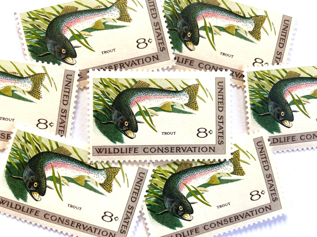 10 Vintage Unused Rainbow Trout Stamps / Wildlife Conservation USPS ...