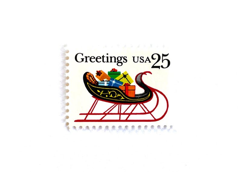 20 Vintage Unused Christmas Sleigh With Presents Stamps / Contemporary ...