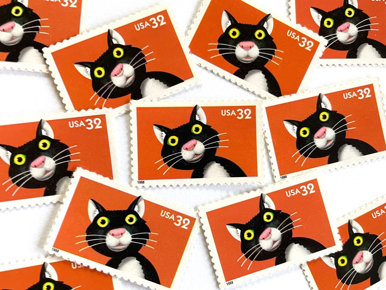 10 Unused Bright Eyes Black Cat Mail Stamps / Halloween USPS - Etsy