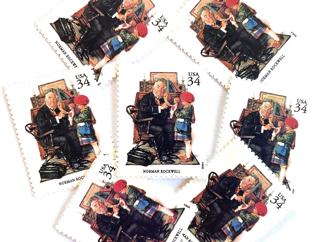 10 Vintage Unused Norman Rockwell Mail Stamps / American Illustrators ...