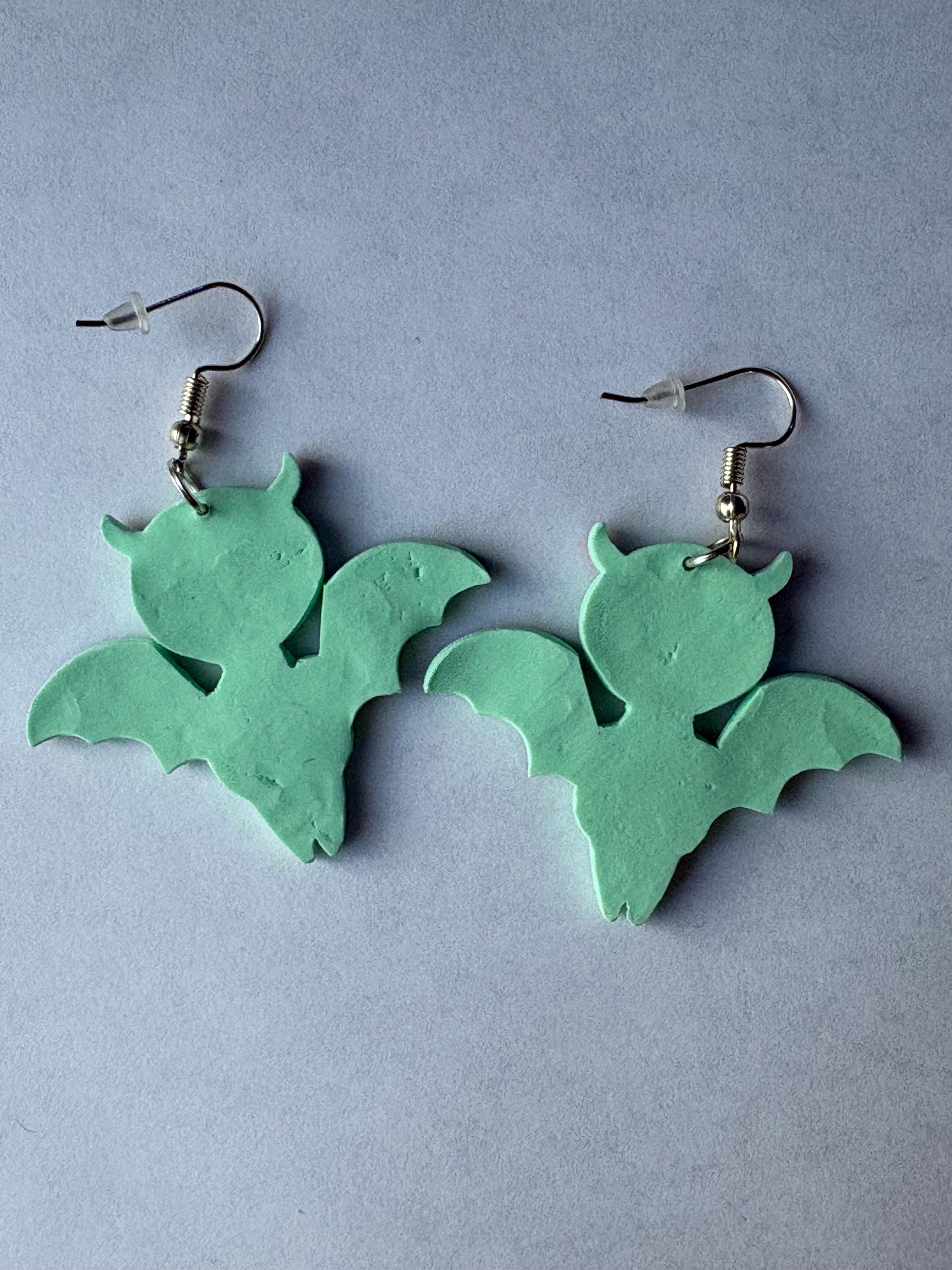 Green Devil Voodoo Doll With Horns and Bat Wings Polymer Clay Earrings ...