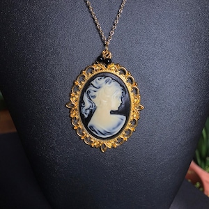 Shilo Wallace Gold Chain Necklace With Lady With Ponytail Cameo ...