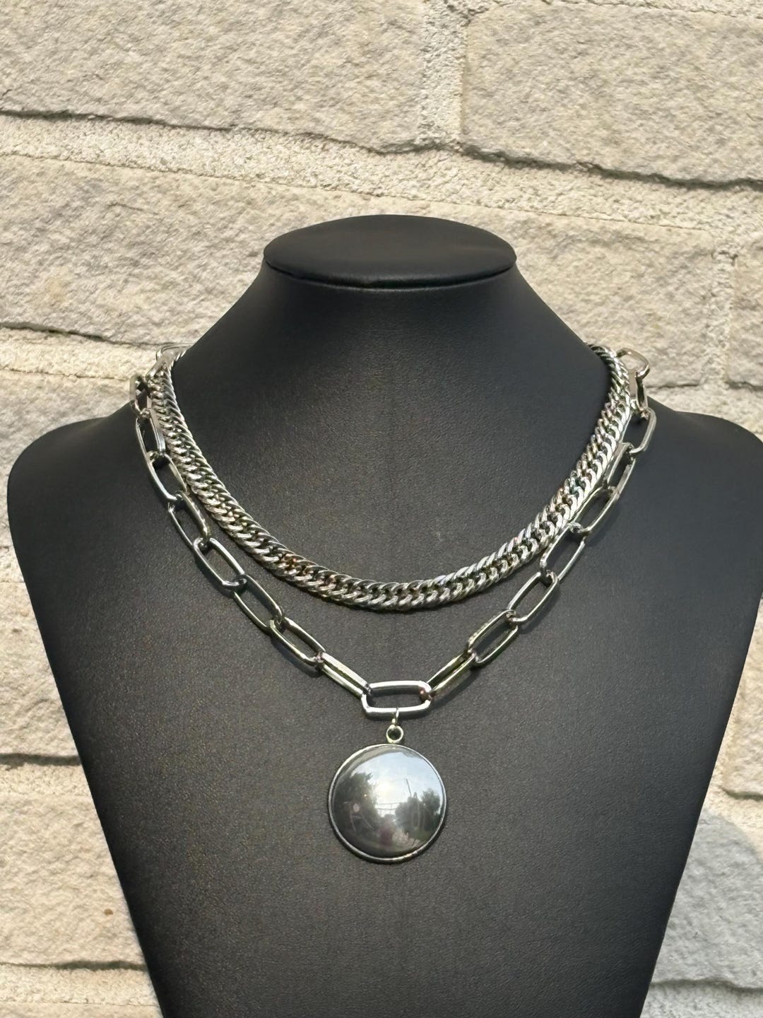 Silver Chain Necklaces With Round Silver Pendant - Etsy