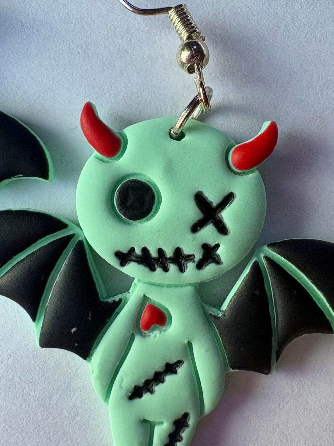 Green Devil Voodoo Doll With Horns and Bat Wings Polymer Clay Earrings ...