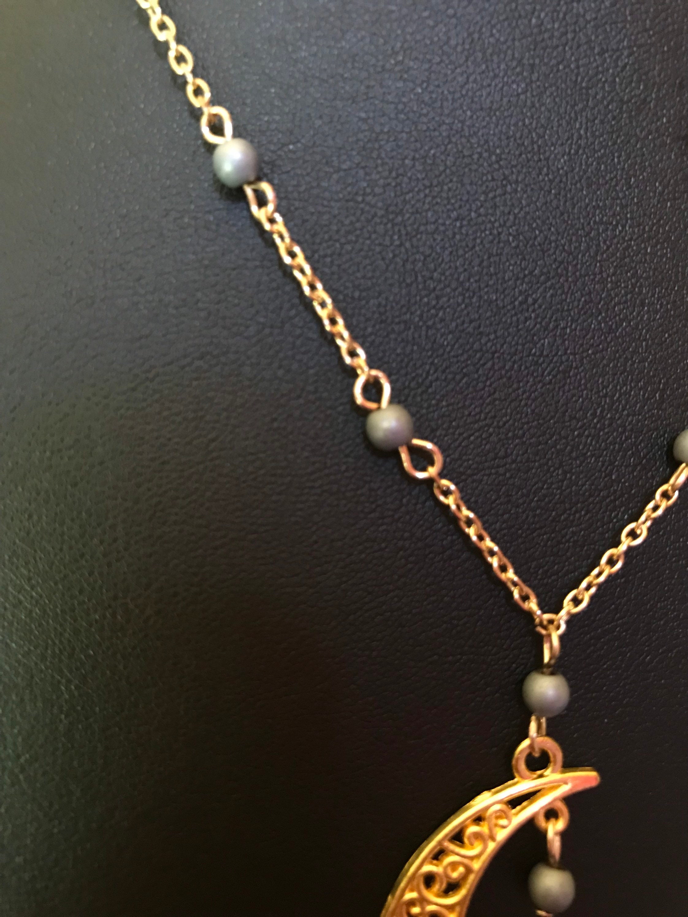 Moon Knight Inspired Gold Chain Neckalce With Grey Beads and - Etsy
