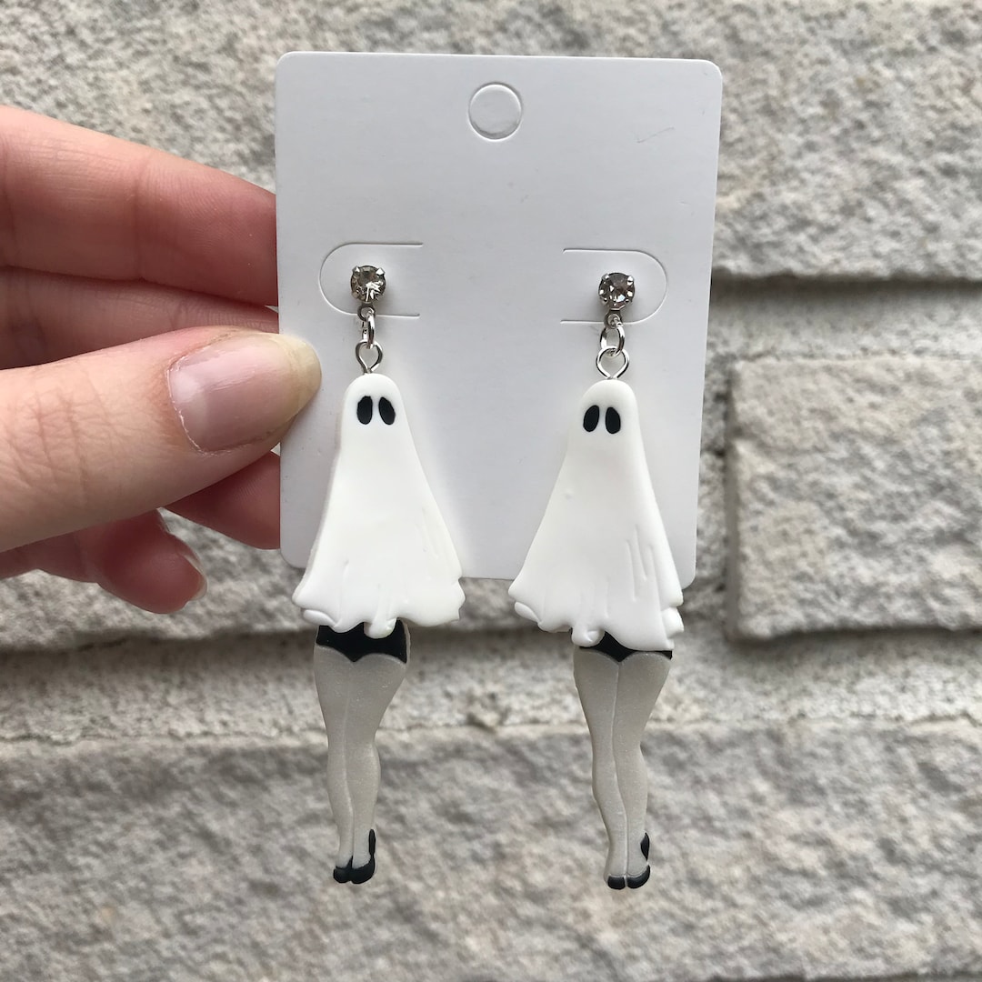 Black and White Pinup Ghost Halloween Polymer Clay Earrings - Etsy