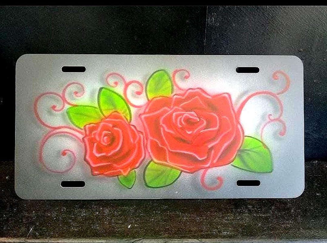Airbrush Flower License Plate, Flower Plate, Flowers, License Plate ...