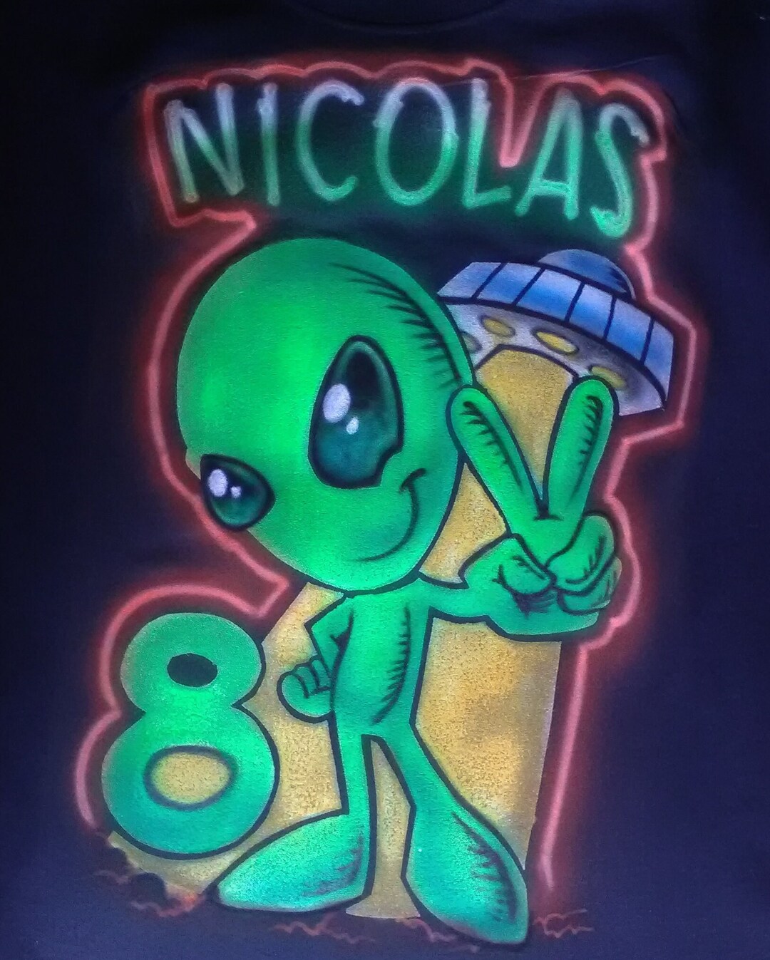 Alien Airbrush Shirt, Alien Shirt, UFO Airbrush Shirt, UFO Shirt, 90s ...