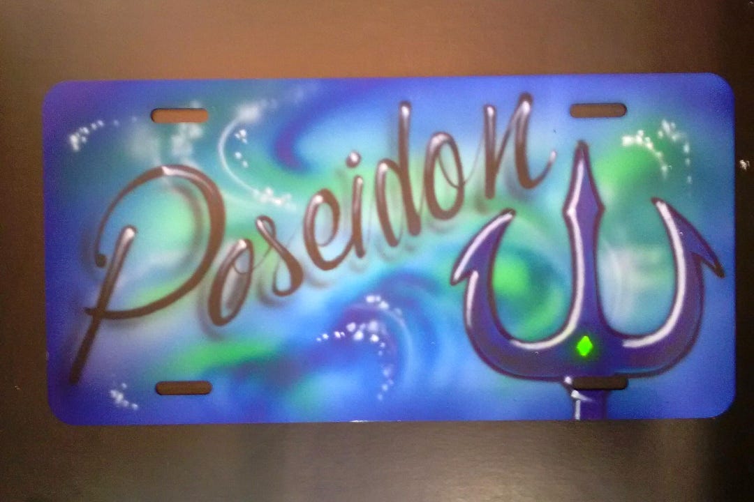 Airbrush Trident Plate, Custom License Plate, Name Tag, Airbrush Tag ...