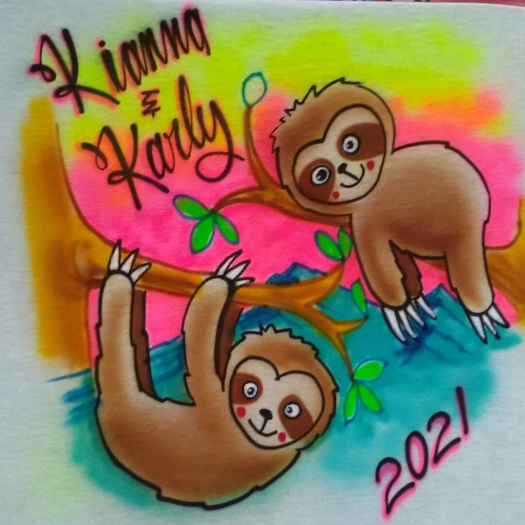 BFF Sloths, Best Friend Sloths Airbrush Shirt, Sloth Couple Shirt ...