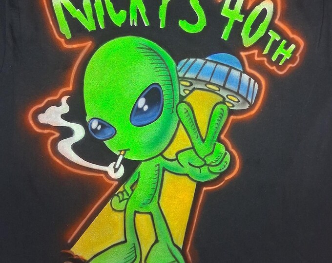 Alien Airbrush Shirt, Alien Shirt, UFO Airbrush Shirt, UFO Shirt, 90s ...