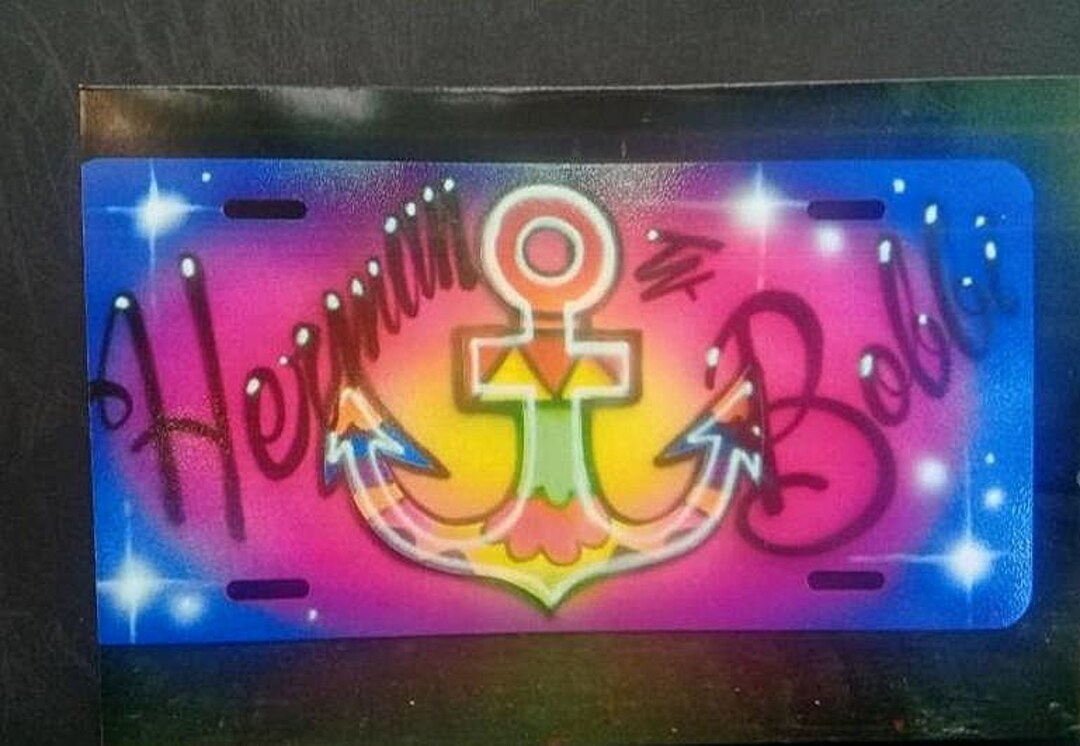 Custom Airbrushed Couple License Plate: Personalized Anchor Tag - Etsy