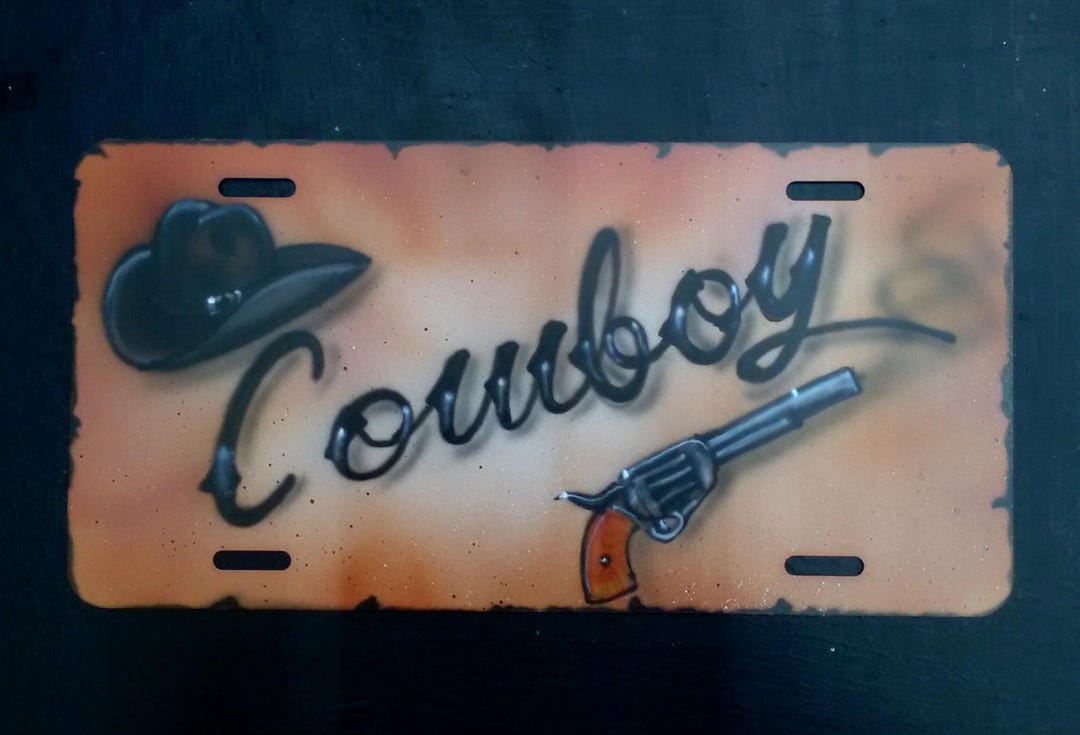 Airbrushed Cowboy License Plate: Custom Western Car Tag - Etsy
