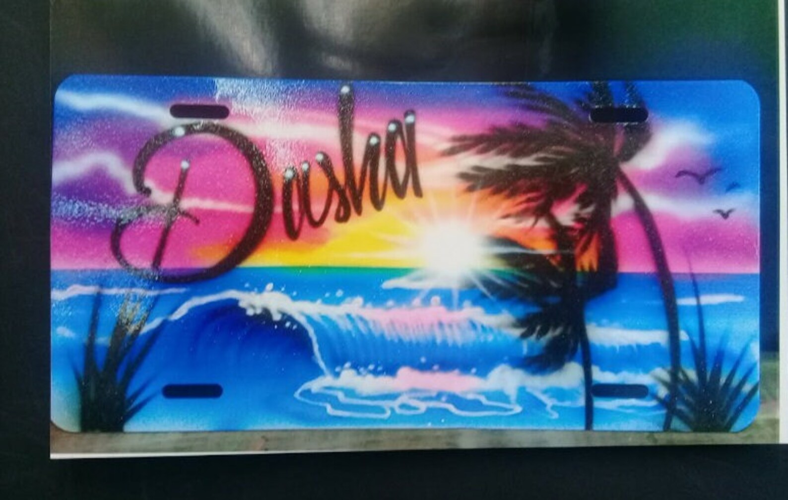 Airbrush Beach Scene License Plate: Custom Name Tag - Etsy