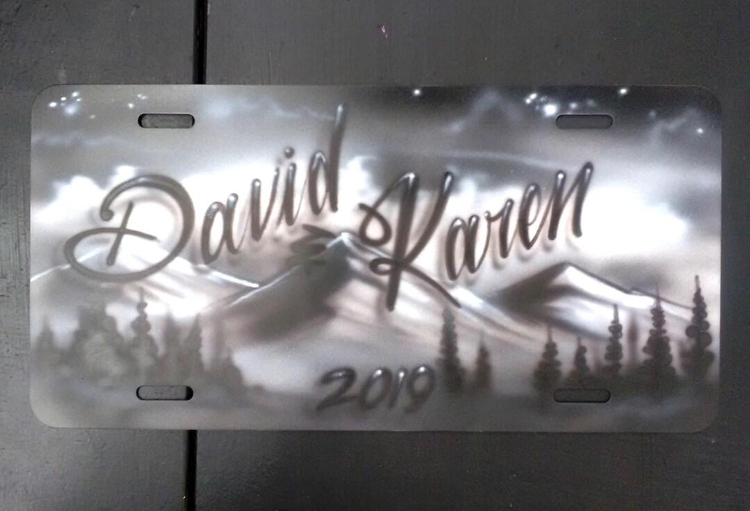 Custom Couple License Plate: Airbrushed Mountain Scene, Personalized ...