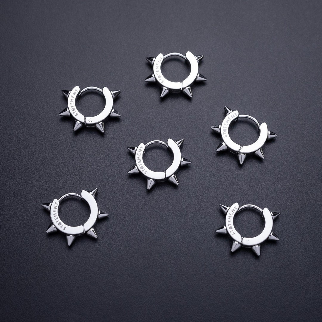 Spiked Hoop Earrings, 316L Stainless Steel, Grunge Jewelry, Gothic ...