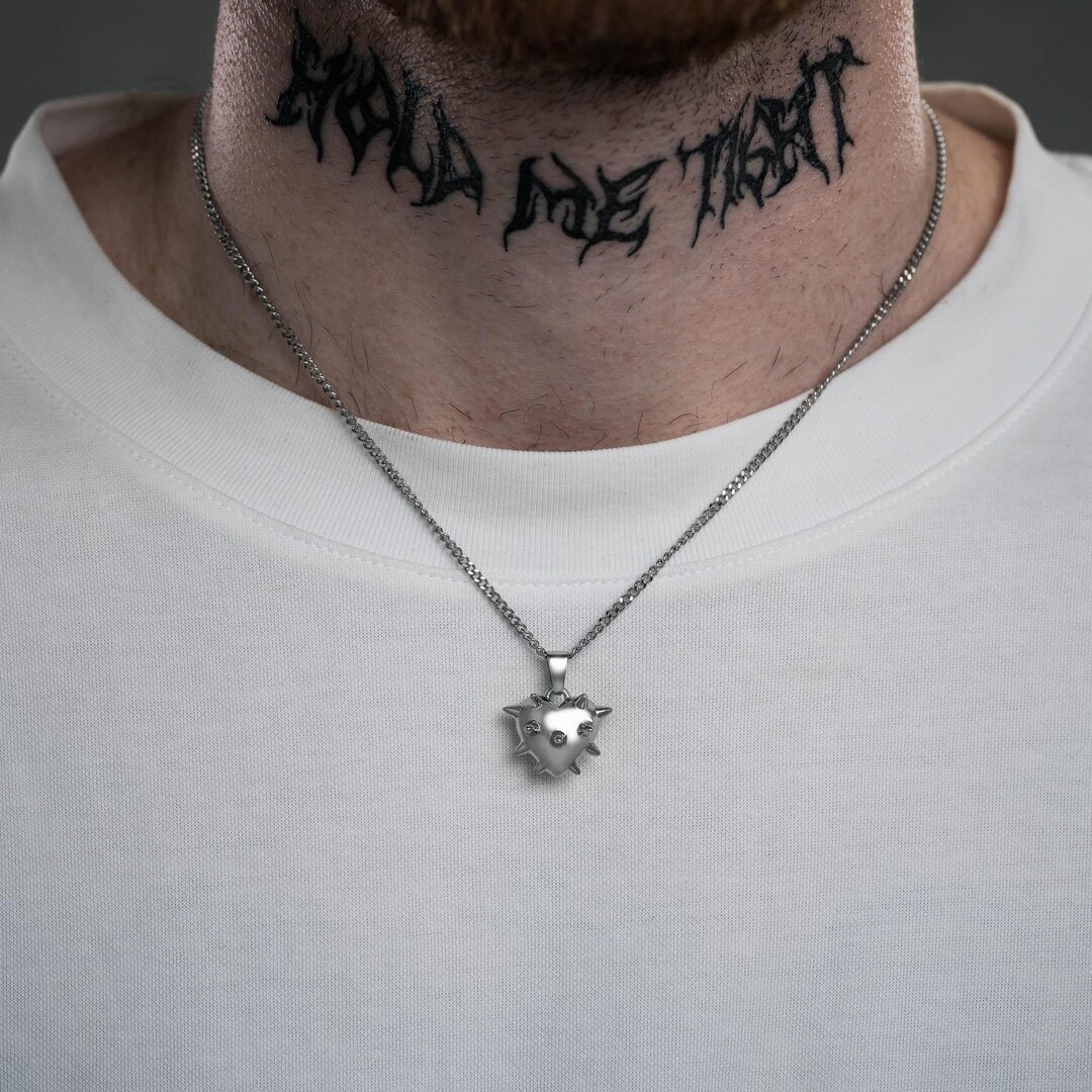 Mini "love Hurts" Spiked Heart Pendant Necklace, 316L Stainless Steel ...