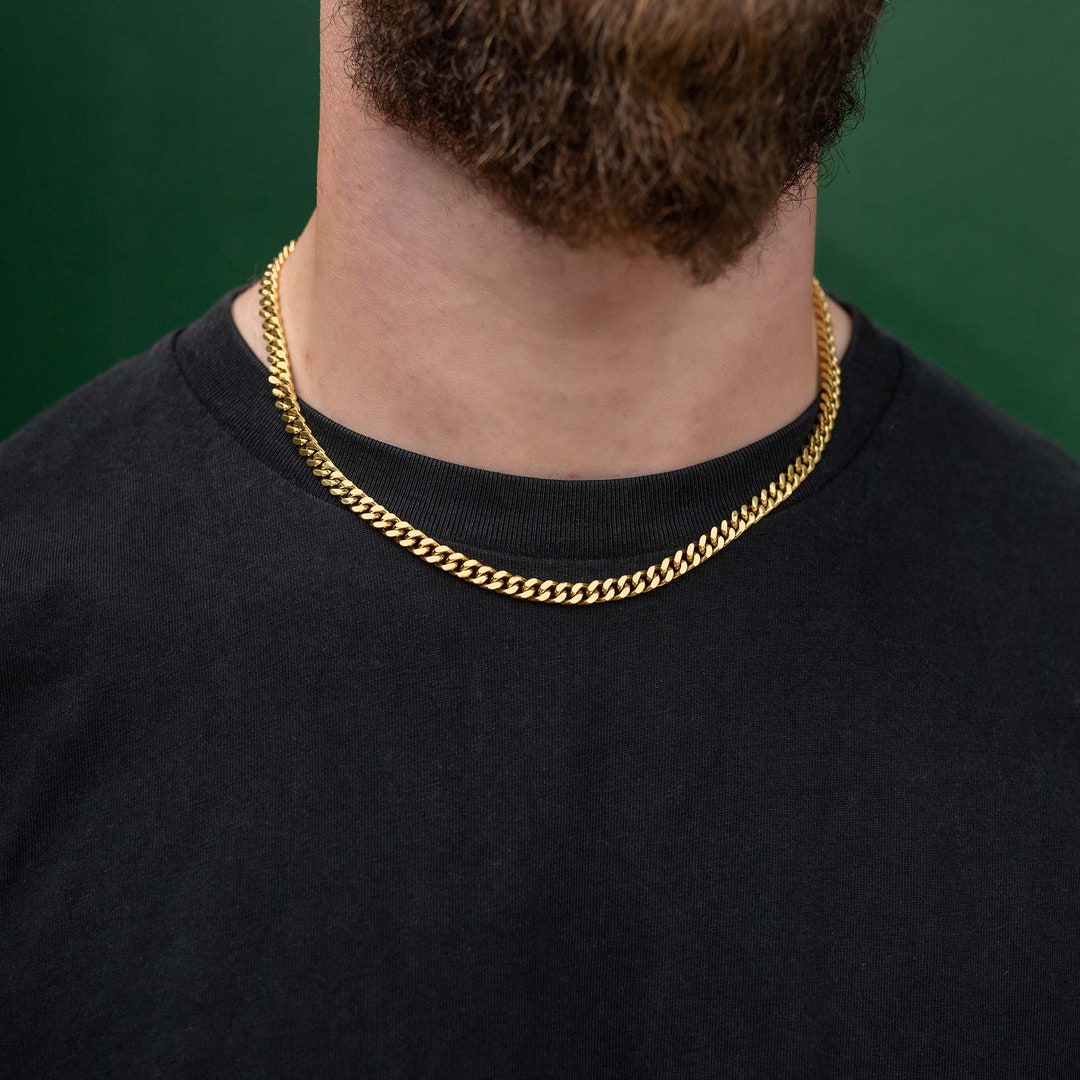6mm Cuban Link Chain, 18k Gold Plated, 316L Stainless Steel, Necklace ...